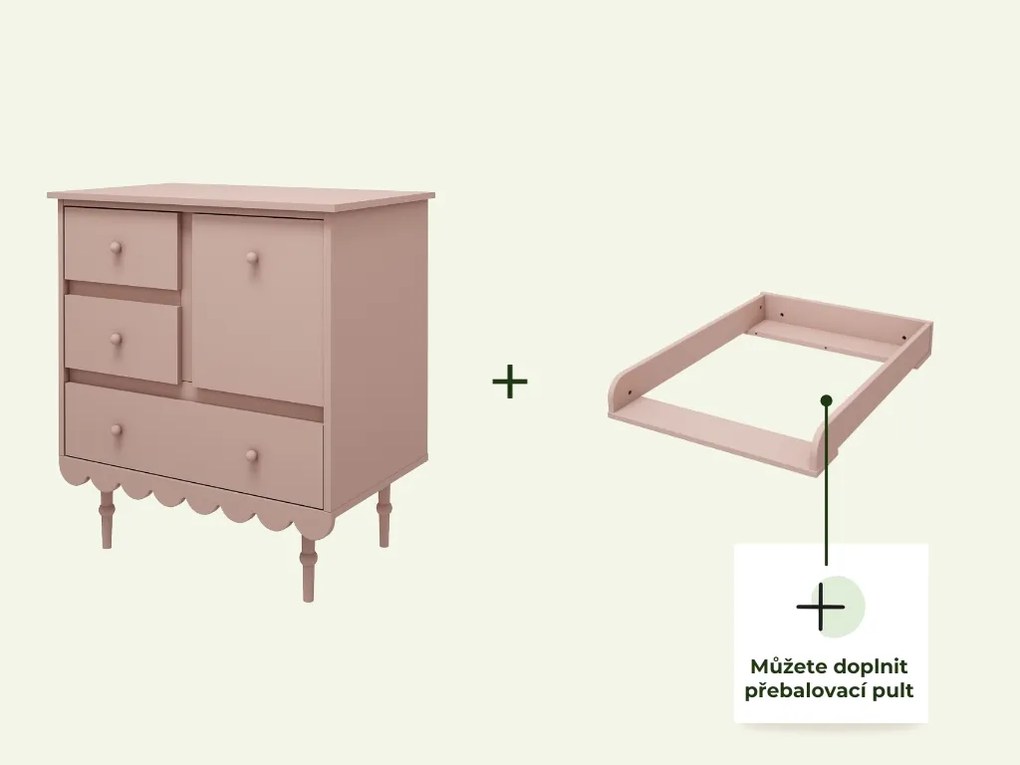 Nízká úložná komoda do dětského pokoje BABUSHKA korálová