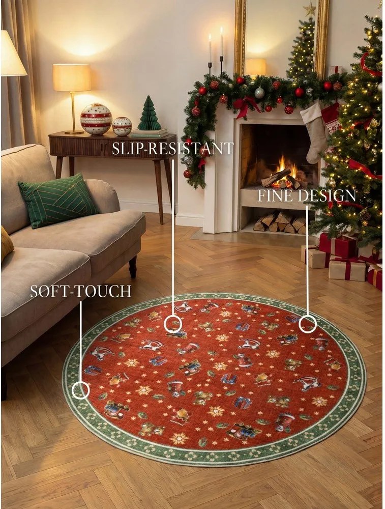 Červený/zelený kulatý koberec s vánočním motivem ø 200 cm Toy's Delight Nostalgic Noel Red Green – Villeroy&Boch
