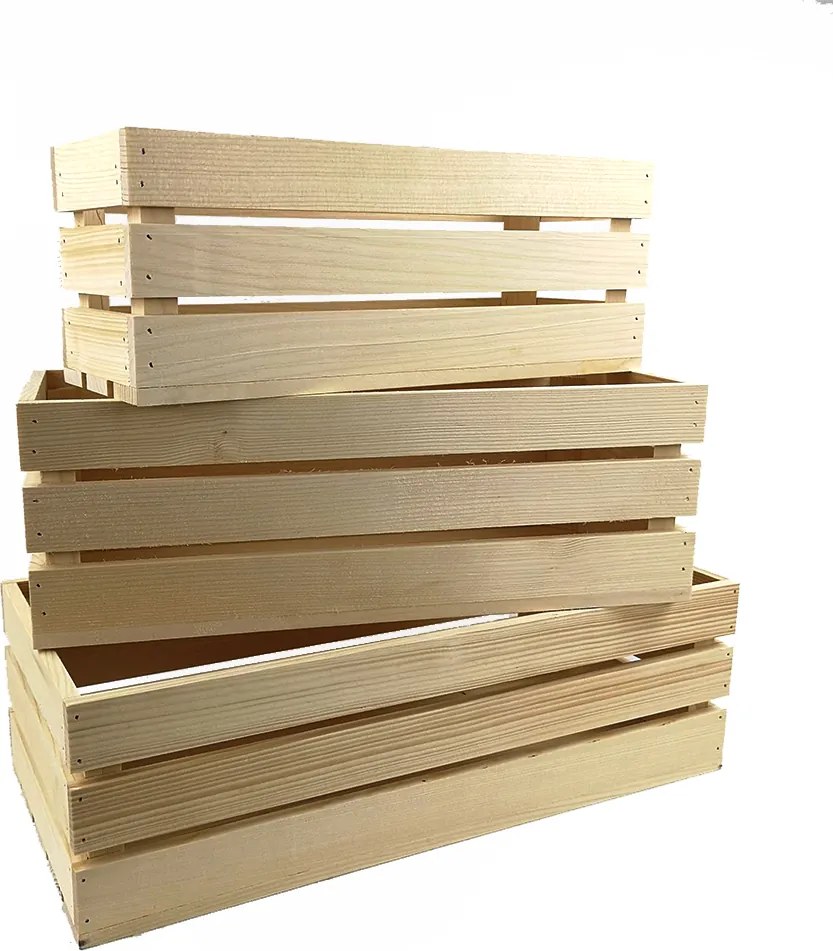 AMADEA Dřevěné bedýnky - sada 3 bedýnek z masivního dřeva, 3 velikosti