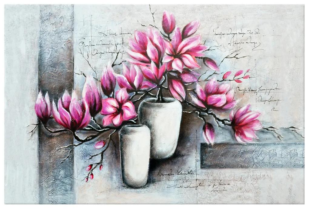 Gario Ručně malovaný obraz Růžové magnolie ve váze Rozměry: 100 x 70 cm