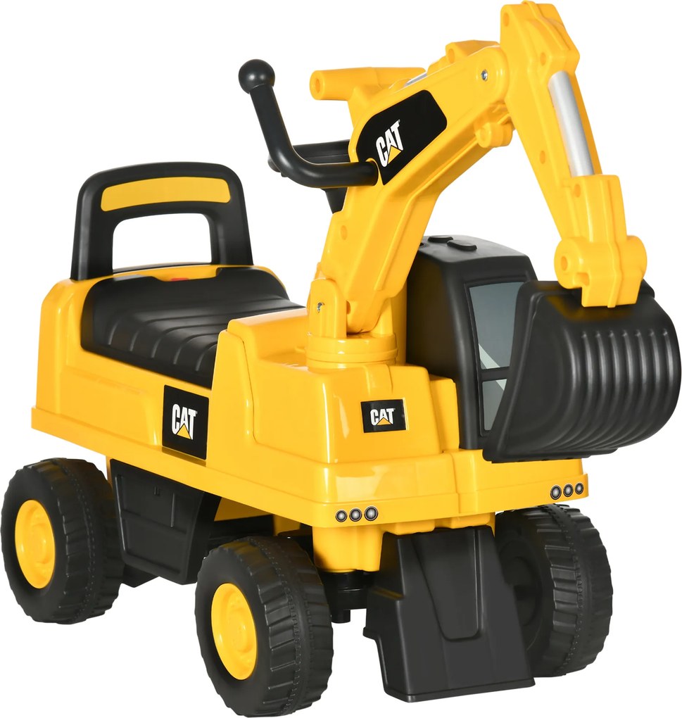 HOMCOM sedací bagr s lopatou a klaksonem, pro děti od 12 měsíců, žlutý+černý, 85x27.5x47.5cm| Aosom