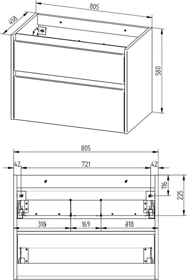 Mereo Mereo, Opto, koupelnová skříňka s keramickým umyvadlem 81 cm, bílá, dub, bílá/dub, černá, CN921
