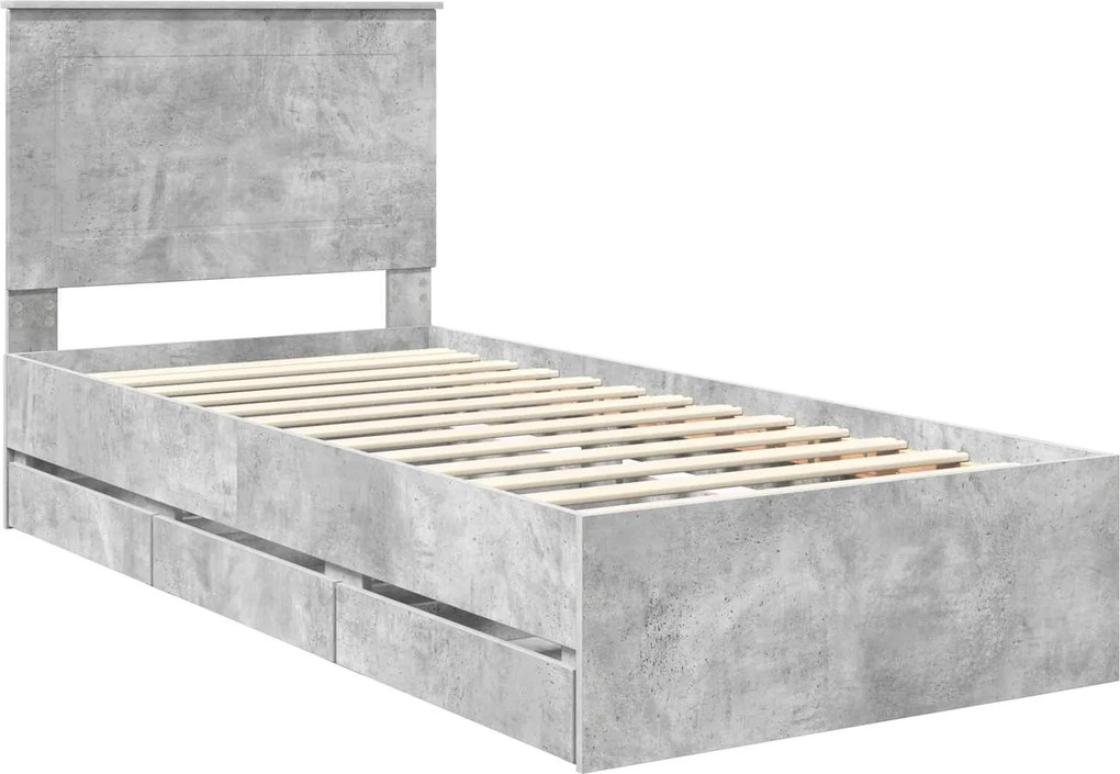 Rám postele s čelo Betonově šedá 90 x 190 cm Inženýrské dřevo 3409499