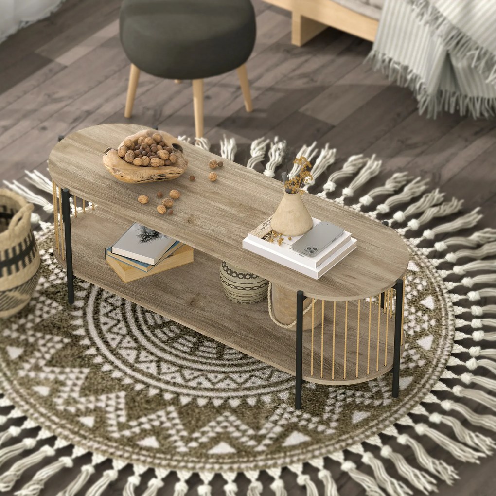 HOMCOM TV stolek Boheme až pro 55 palců s designem z papírového lanka a 2 otevřenými policemi 124x43,5x41 cm, přírodní