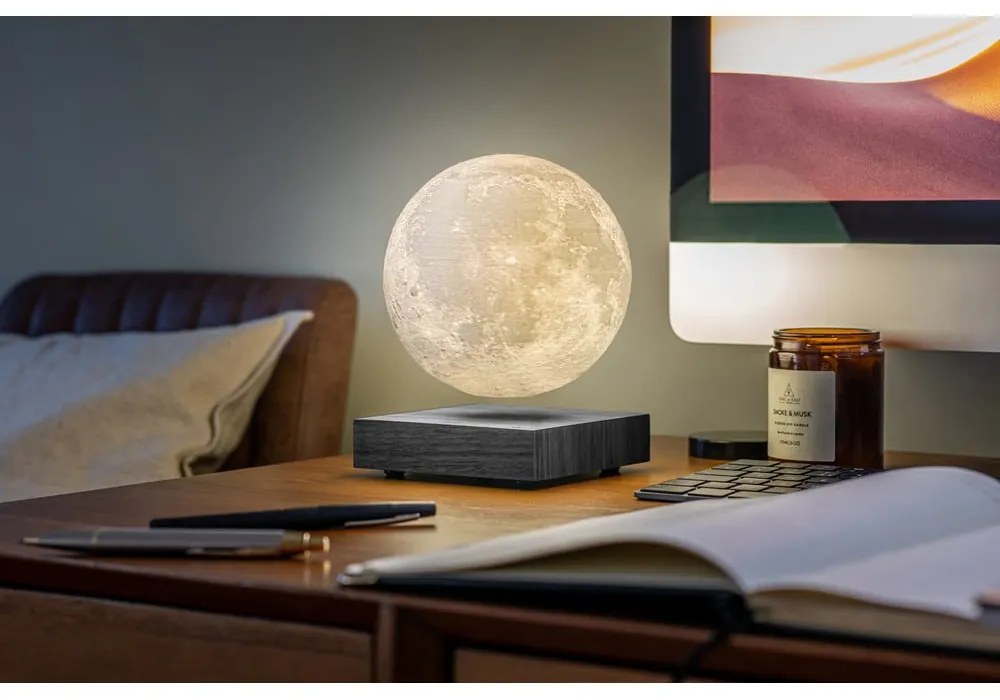 Černá stolní levitující lampa ve tvaru Měsíce Gingko Moon