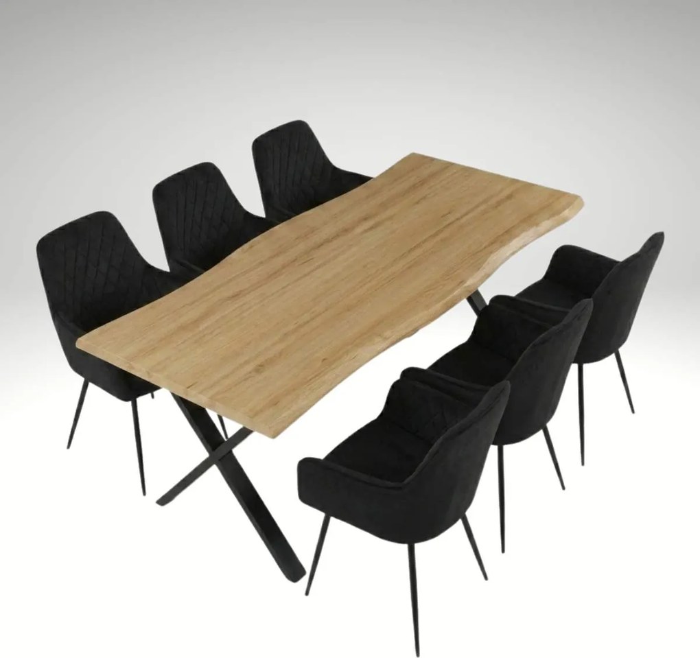 Vikio Jídelní set pro 6 osob 180x90 cm soft dub noha X černá židle s područkami VJS228-6C