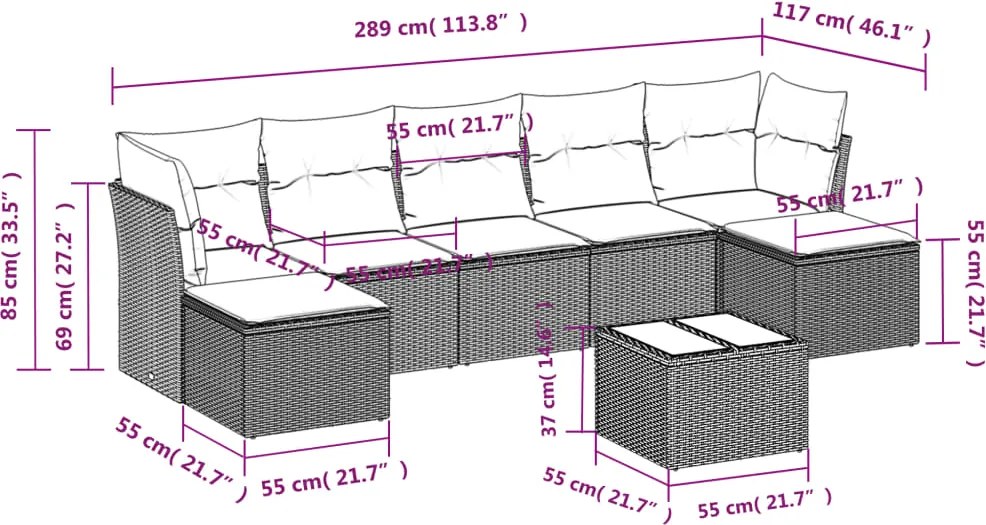 8dílná zahradní sedací souprava s poduškami hnědá polyratan 3218043