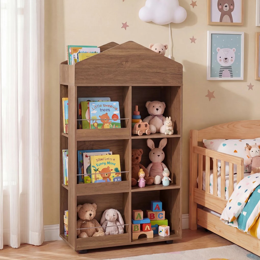 Costway Montessori dětská polička 116 cm knihovna dětská dřevěná a úložný