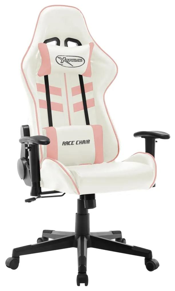 Herní židle bílá a růžová umělá kůže,  20534