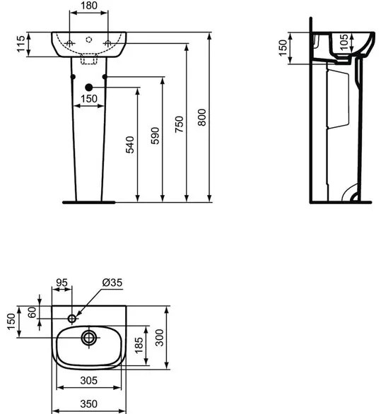 Ideal Standard i.Life A  Umývátko 35 cm levé, bílá T470901