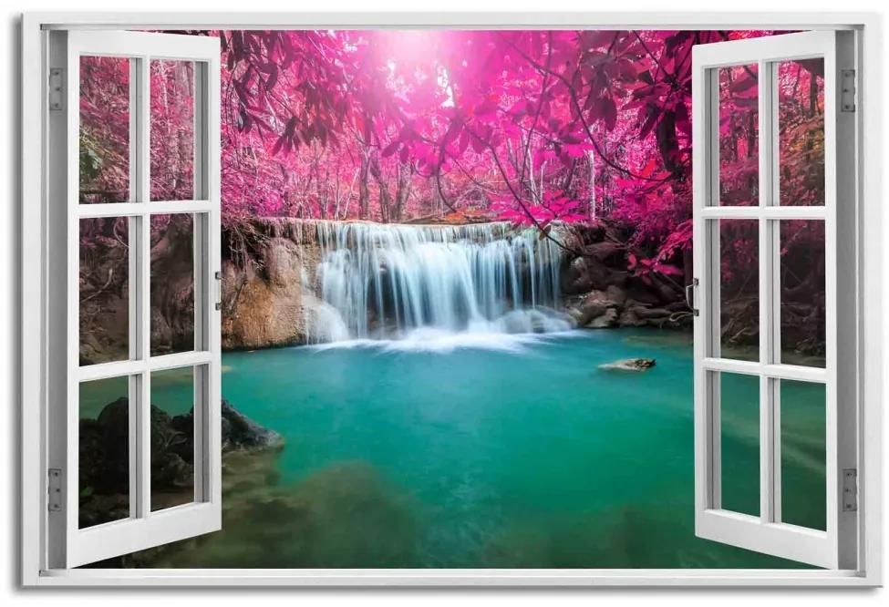 Malvis ® Obraz okno vodopád v Thajsku Velikost (šířka x výška): 120x80 cm