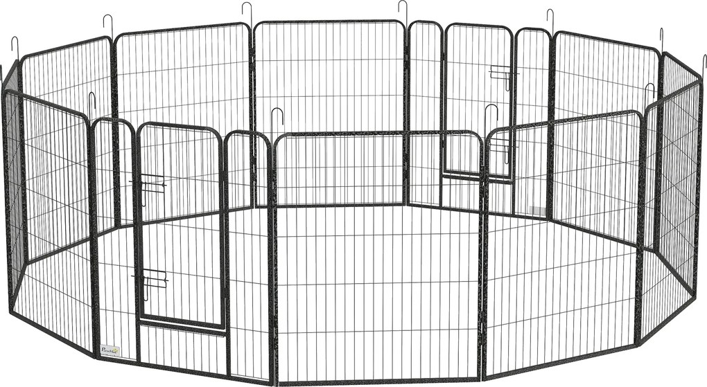 PawHut 12panelová skládací ohrádka pro štěňata — výška 100 cm, 2 zamykatelné dveře, vnitřní i venkovní, šedá