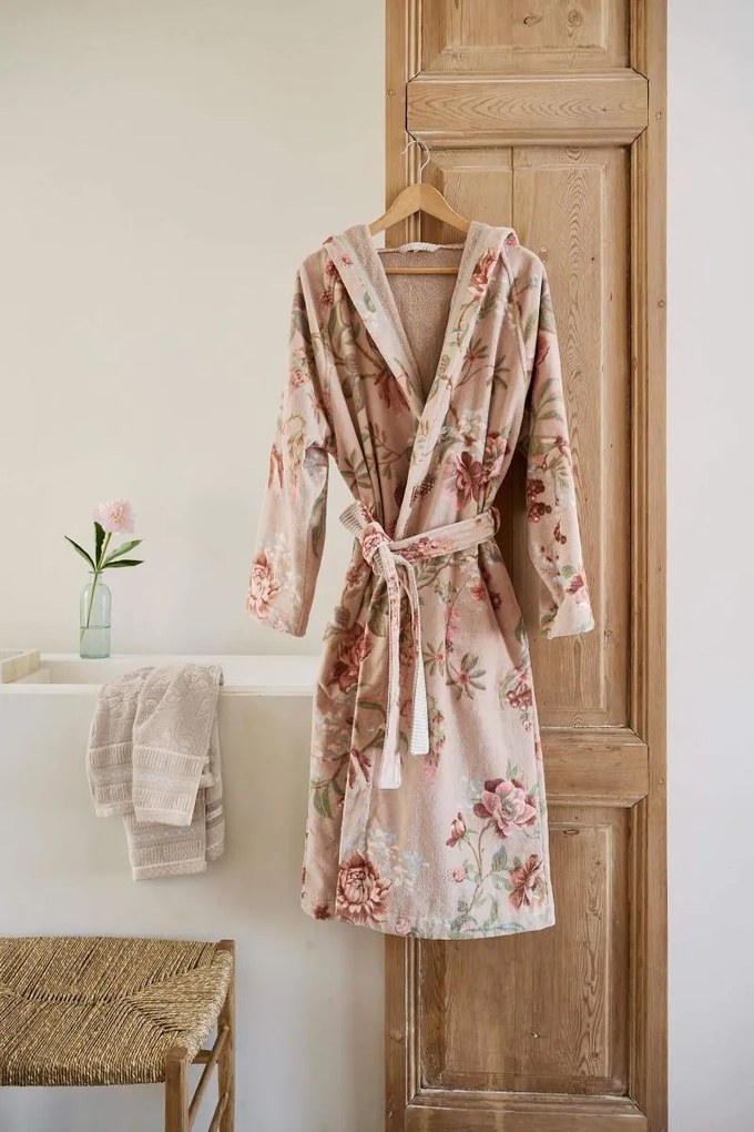 Pip Studio Secret Garden bavlněný froté župan, khaki (Dámský župan z bavlněného froté s kapucí)