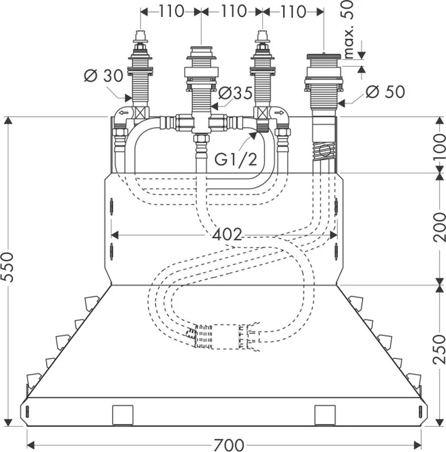 HANSGROHE Hansgrohe, těleso pro 4-otvorovou vanovou baterii, 13444180