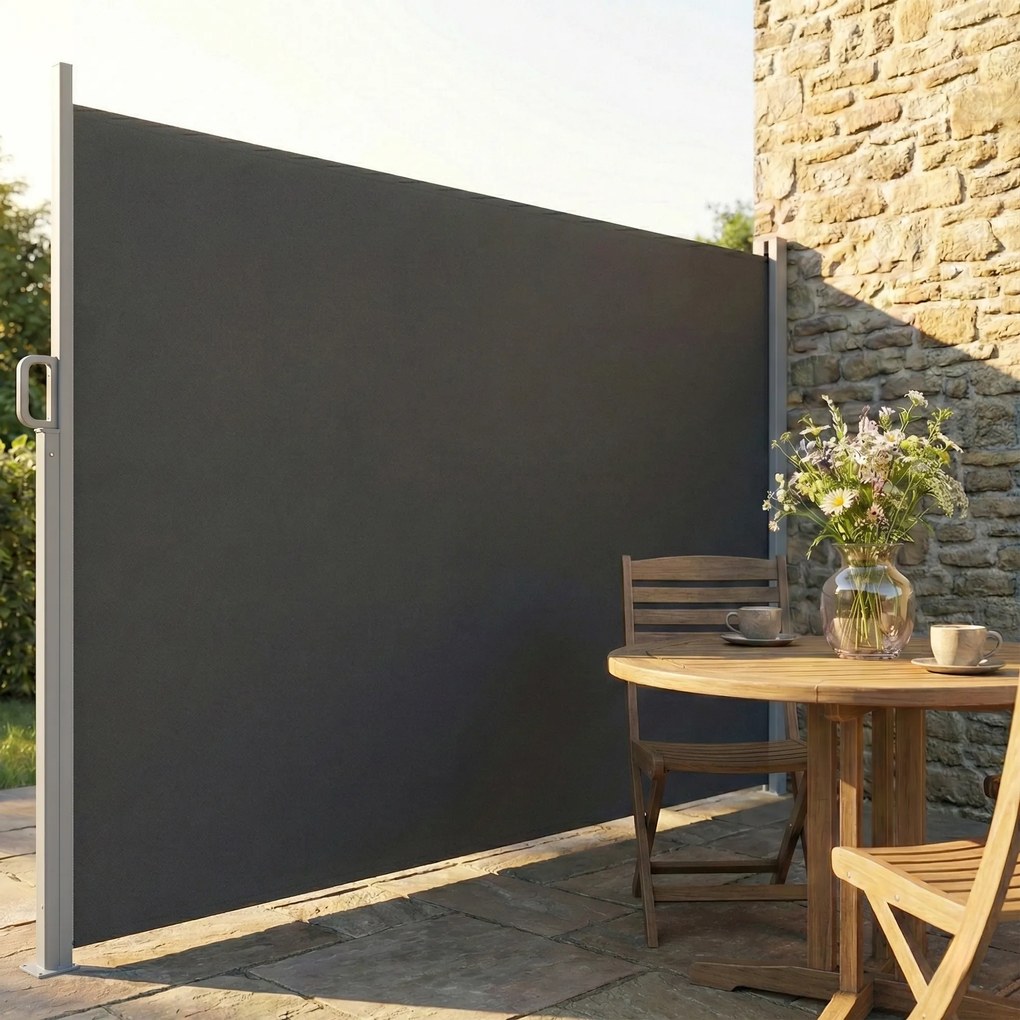 Výsuvná boční markýza, zástěna pro ochranu soukromí ve venkovním prostoru, vodoodpudivá, UV 50+, 420 x 185 cm, tmavě šedá