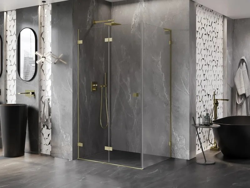 Mexen Lunar-F L, skládací sprchový kout levý 100 x 80 cm, 8mm čiré sklo, zlatý matný profil, 836L-100-080-55-00-L