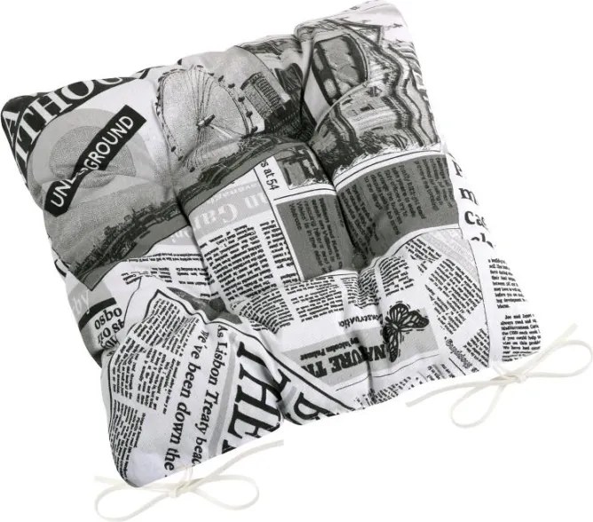 Bellatex Sedák EMA prošívaný 40x40 cm Noviny Černá,Bílá