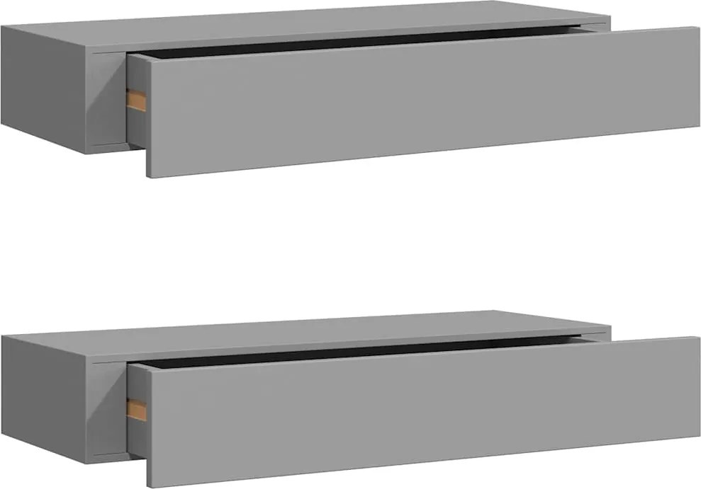 Nástěnné police se zásuvkou 2 ks šedé 60 x 23,5 x 10 cm MDF 330260