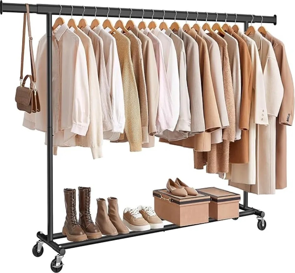 Stojan na oblečení DOLLY na kolečkách, max. 150 kg, 45x160-200x161,5cm, černá SongmicsHome