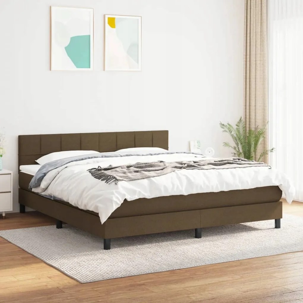 Box Spring Postel S Matrací Textil Tmavě Hnědá Blok se čtverci 160 x 200