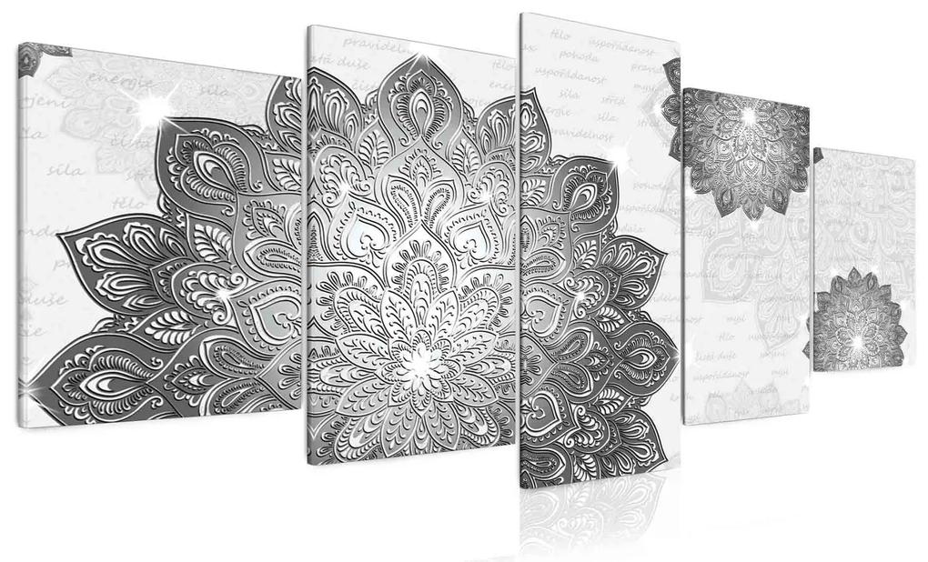 InSmile ® Pětidílný obraz stříbrná mandala Velikost: 200x100 cm