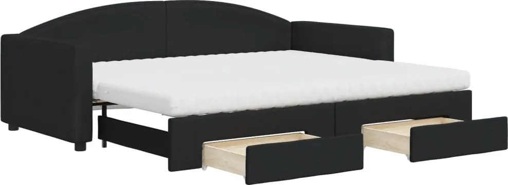 Válenda s přistýlkou a zásuvkami černá 90 x 200 cm textil 3197244