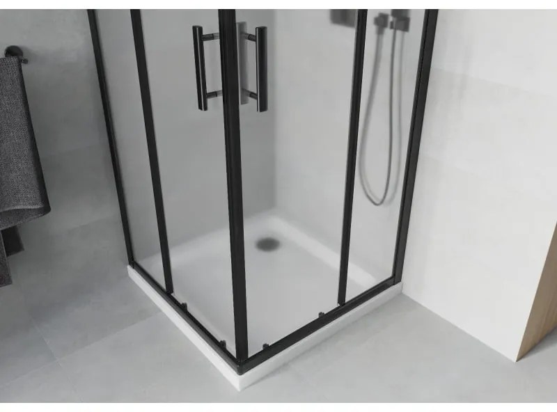 Mexen Rio, čtvercový sprchový kout 80(dveře)x80(dveře)x190 cm, 5mm sklo námraza, černý profil + bílá sprchová vanička SLIM, 860-080-080-70-30-4010B