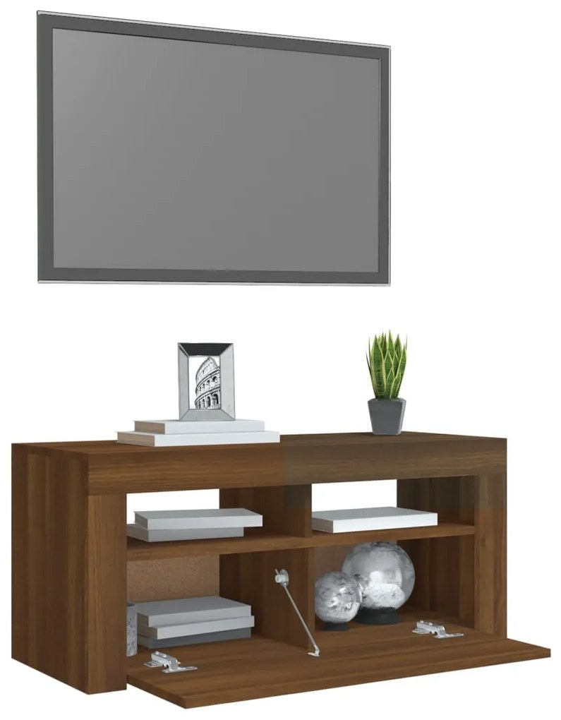 TV skříňka s LED osvětlením hnědý dub 90 x 35 x 40 cm - Default Title