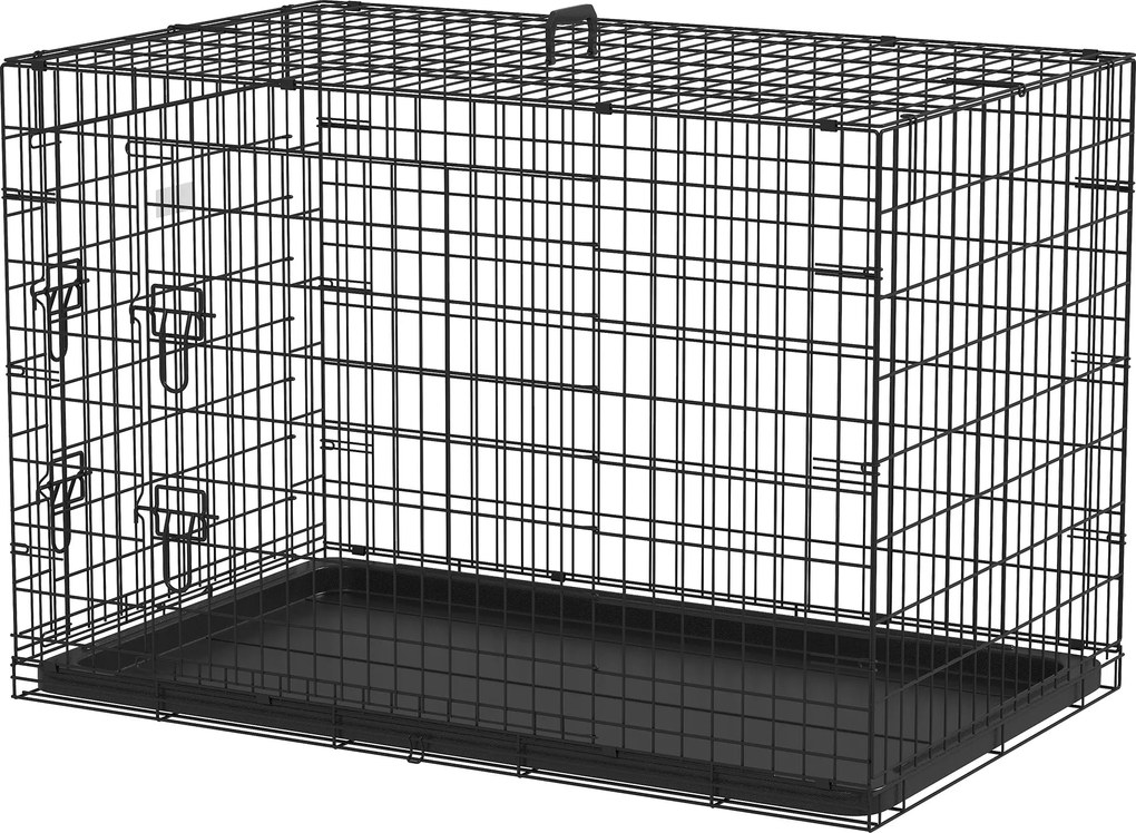 PawHut Skládací Klec pro Psy s 2 Dveřmi, Odnímatelným Tadlem a Přepravní Rukojetí 106x68x76 cm Černá | Aosom