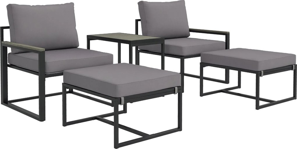 Sada zahradního nábytku Outsunny pro 2 osoby z oceli - weatherproof balkonová sada s 2 křesly, poduškami, konferenčním stolkem a taburetem | Aosom