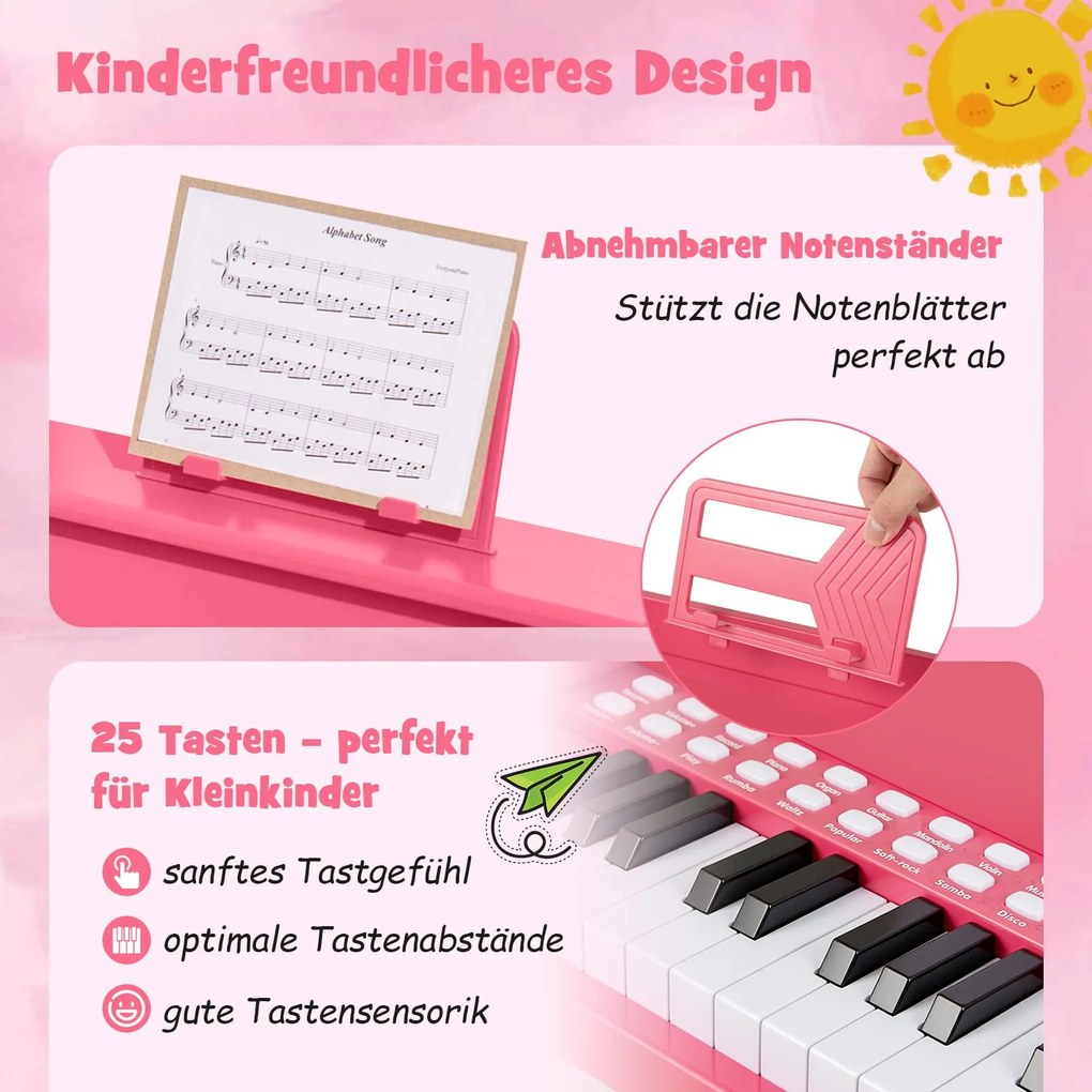 Costway 25 Keys Mini Digital Piano se stoličkou Dětské piano s nastavitelnou