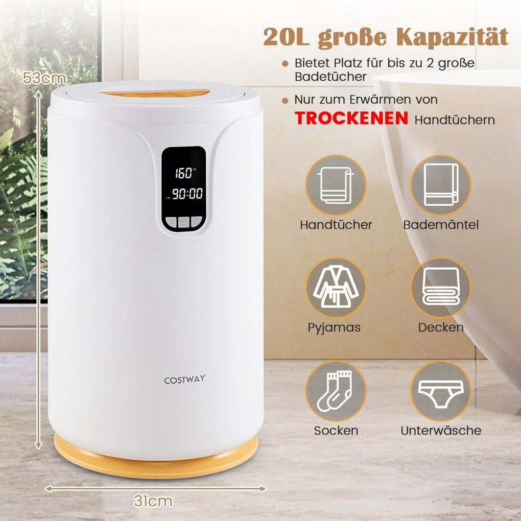 Costway 20 L ohřívač ručníků s LED světelným ohřívačem ručníků ohřívací vědro