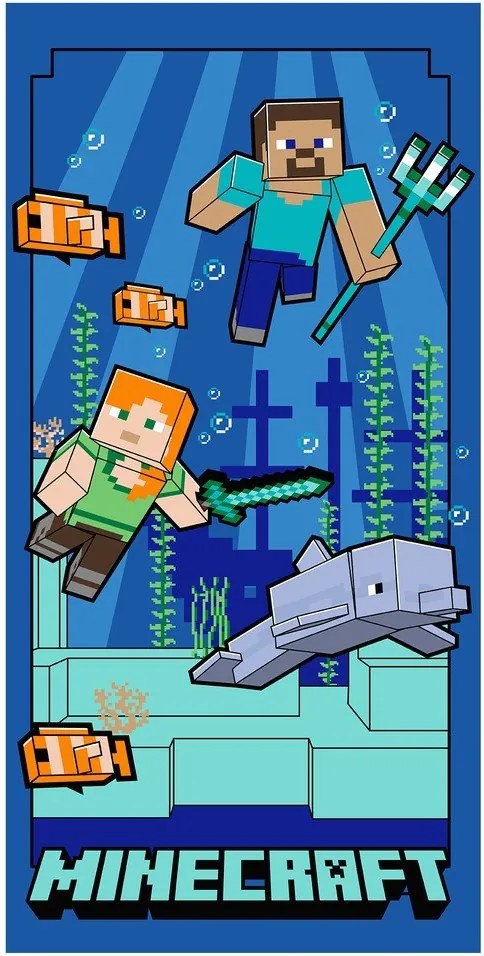 Modrá dětská osuška z mikrovlákna 70x140 cm Minecraft "Underwater Fun" – Jerry Fabrics