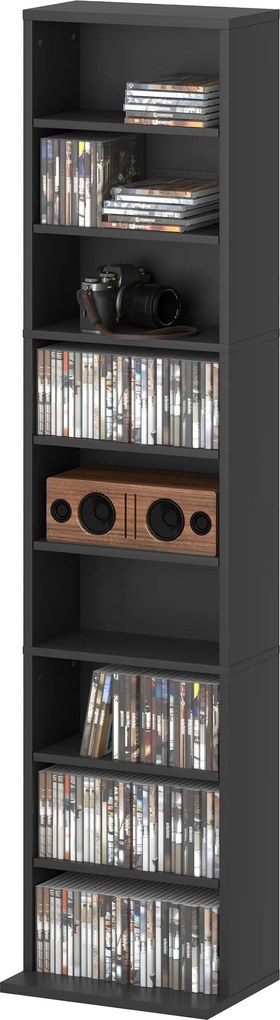 HOMCOM knihovna s 9 policemi pro 260 CD, moderní design, CD regál z dřevotřísky, 33x24x140 cm, černá | Aosom