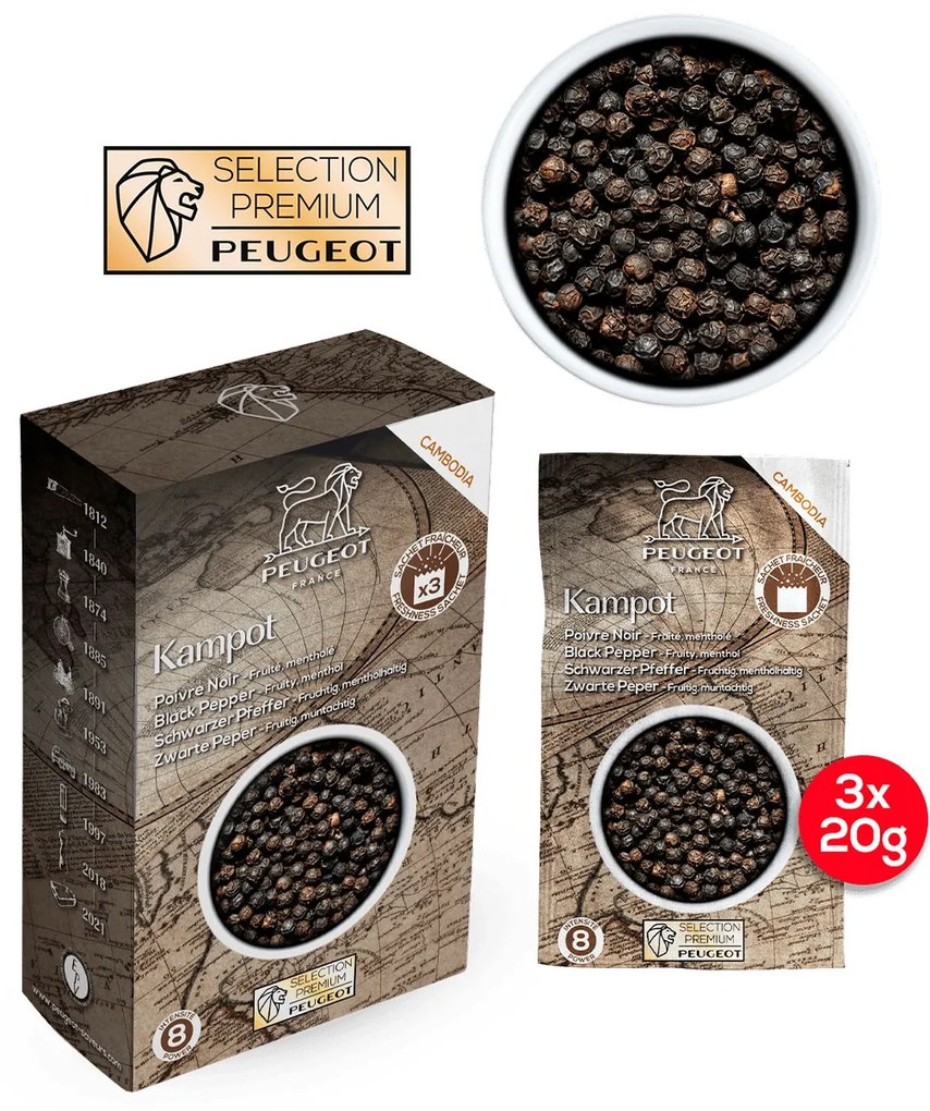 Peugeot Černý pepř Kampot Premium, 3 x 20 g 42462