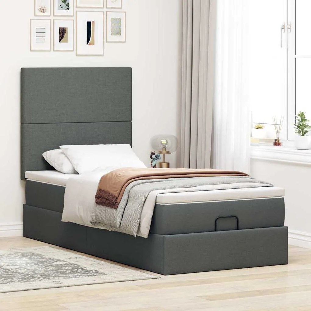 Osmanský rám postele s matrací tmavě šedá 100x200cm textil 3313051