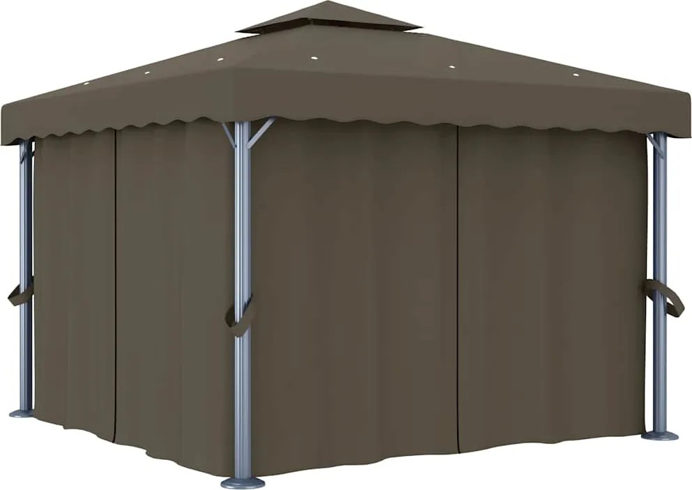 Altán se závěsy a světelnými LED řetězy 3 x 3 m taupe 3070349