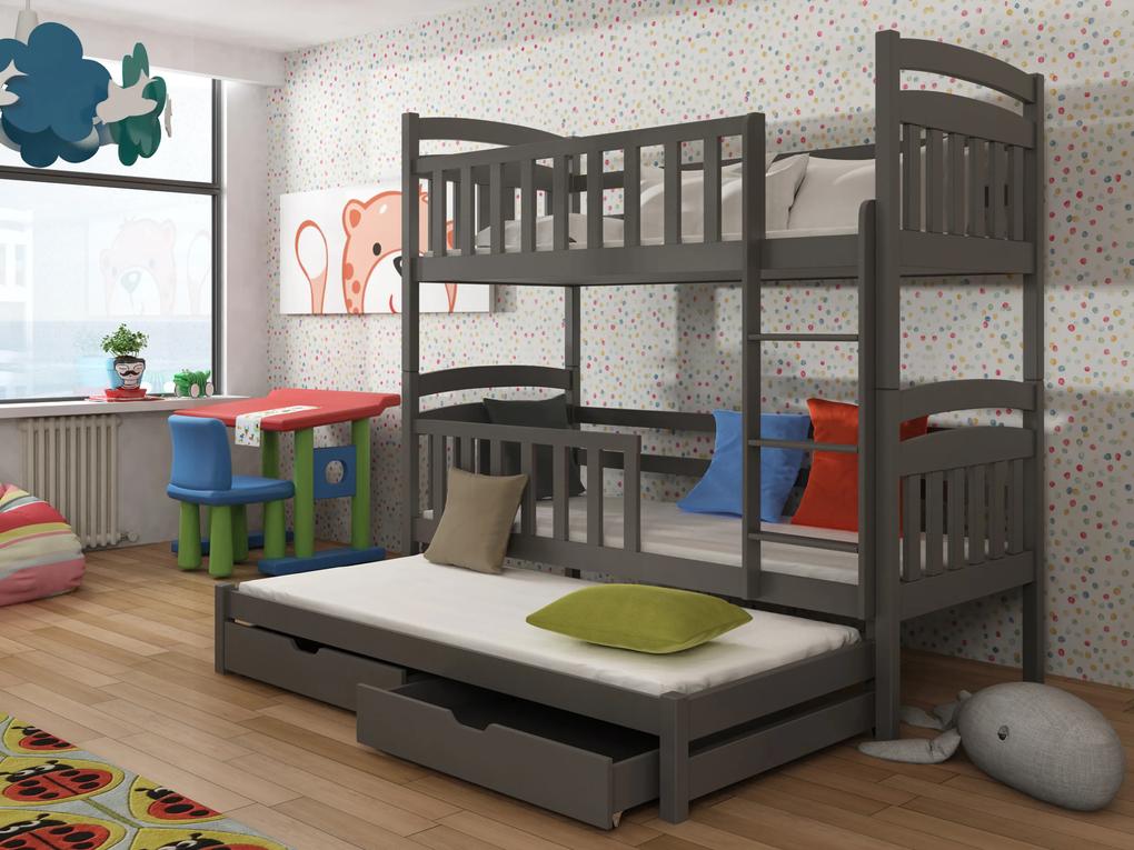 Dětská postel 90 cm VIOLA (s roštem a úl. prostorem) (grafit). 1013222