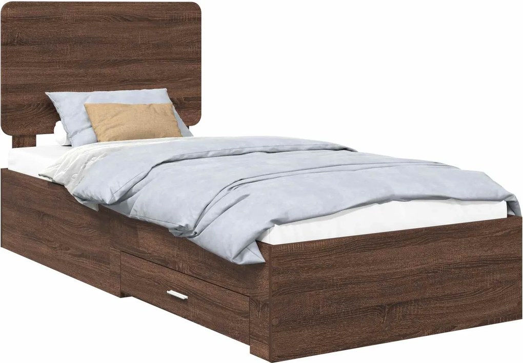 Rám postele se zásuvkou Hnědý dub 75 x 190 cm Kompozitní dřevo 3412852