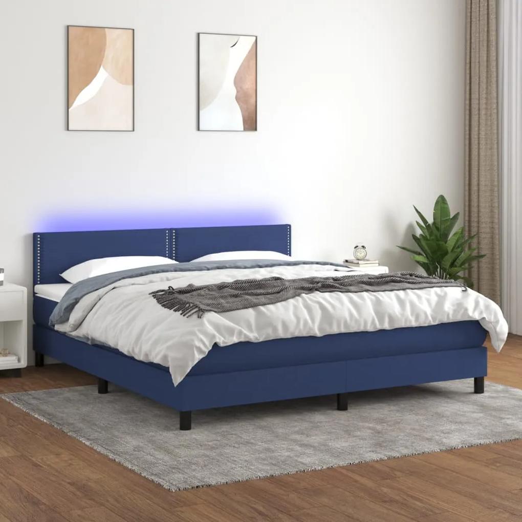 Box spring postel s matrací a LED modrá 180x200 cm textil,  3133099