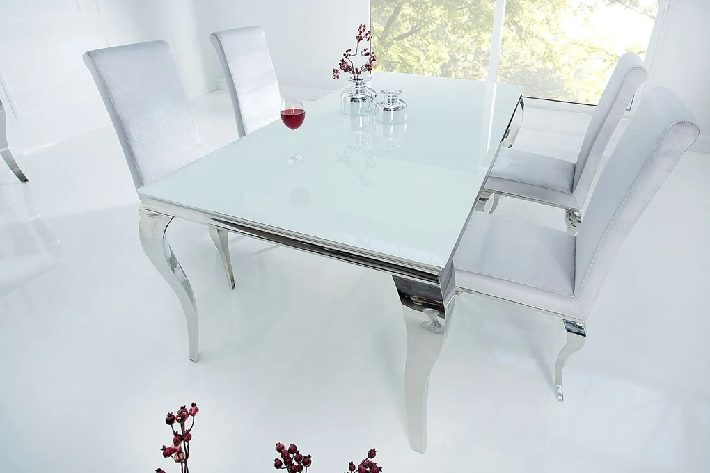 Jídelní stůl Rococo 180 cm bílá / stříbrná - skladem
