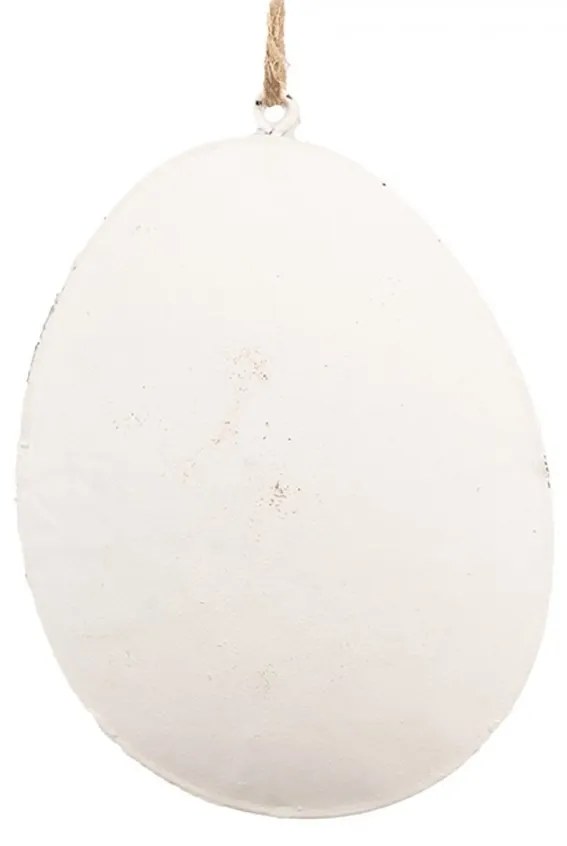 ﻿Bílé antik plechové závěsné vajíčko s kytičkama I - 10*2*8 cm