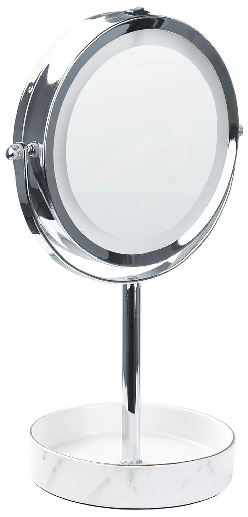 Kosmetické LED zrcadlo ø 26 cm stříbrné/bílé SAVOIE Beliani