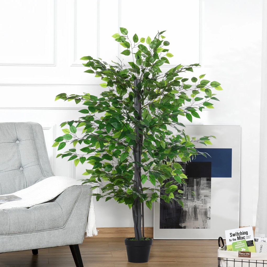 Outsunny Umělý strom Banyan Dekorace z masivního dřeva v přírodním stylu, umělý strom do obývacího pokoje, 20x145cm| Aosom
