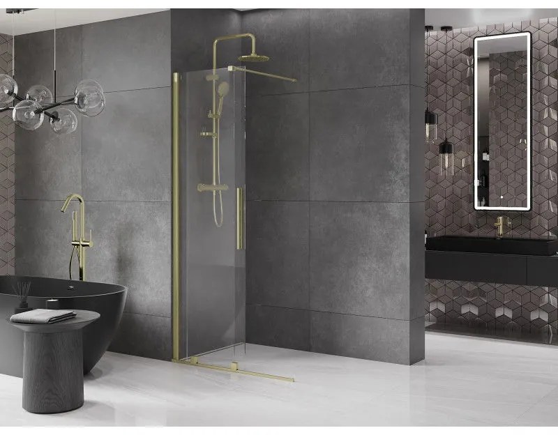Mexen Velar, posuvné dveře do otvoru typ Walk-In 80 cm, 8mm čiré sklo, zlatá matná, 871-080-000-03-55
