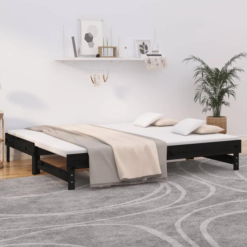 Výsuvná postel černá 2x(100x200) cm masivní borovice,  823378
