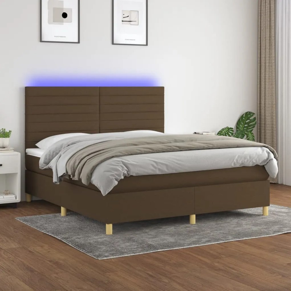 Box spring postel s matrací a LED tmavě hnědá 160x200 cm textil