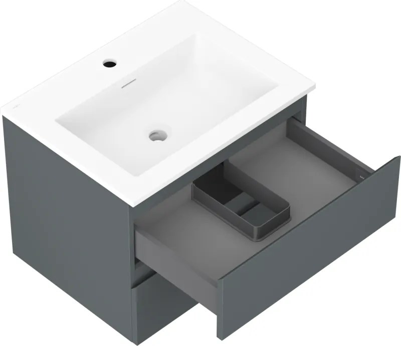 Mexen Orio, koupelnová skříňka 60 cm s umyvadlem Otis, 2 zásuvky, grafitová matná/bílá matná, 91A10-06047-2-BFF66-W18M01