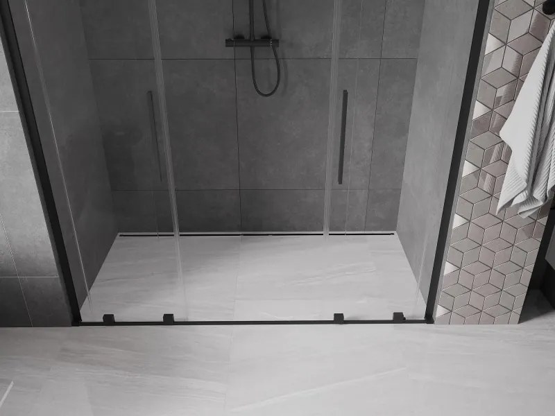 Mexen Velar L Duo, posuvné sprchové dveře do otvoru 180 cm, 8mm čiré sklo, černá matná, 871-180-003-02-70
