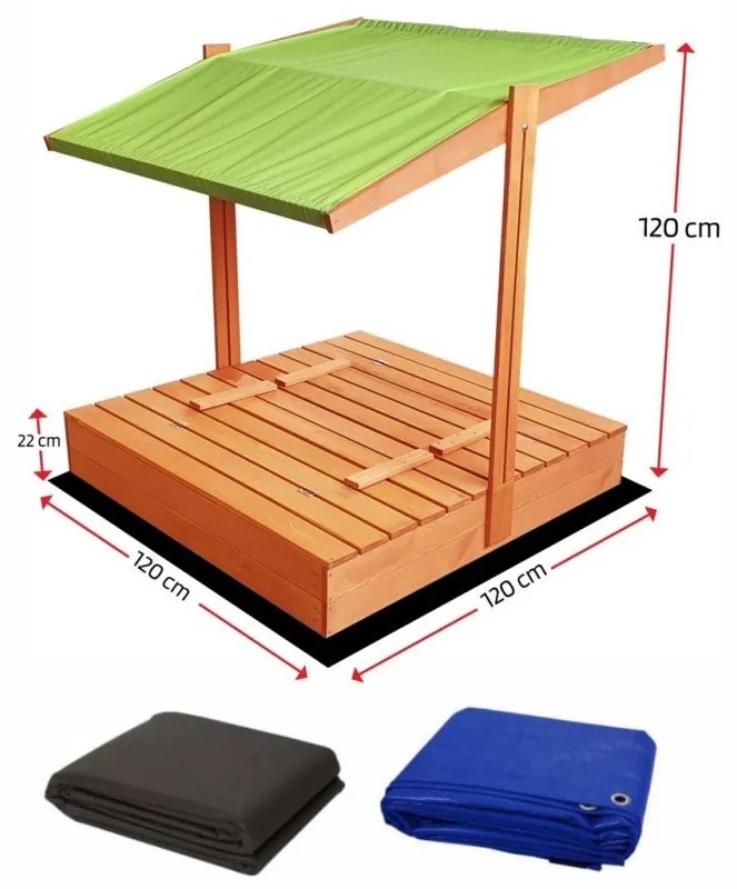 Uzavíratelné pískoviště s lavičkami a stříškou šedé barvy 120 x 120 cm